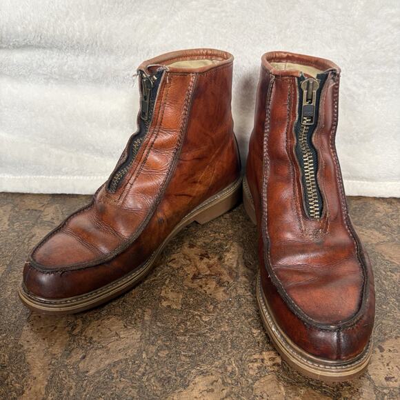 Unbranded | Shoes | Vintage Front Zip Moc Toe Work Boots Marathon Sole ...